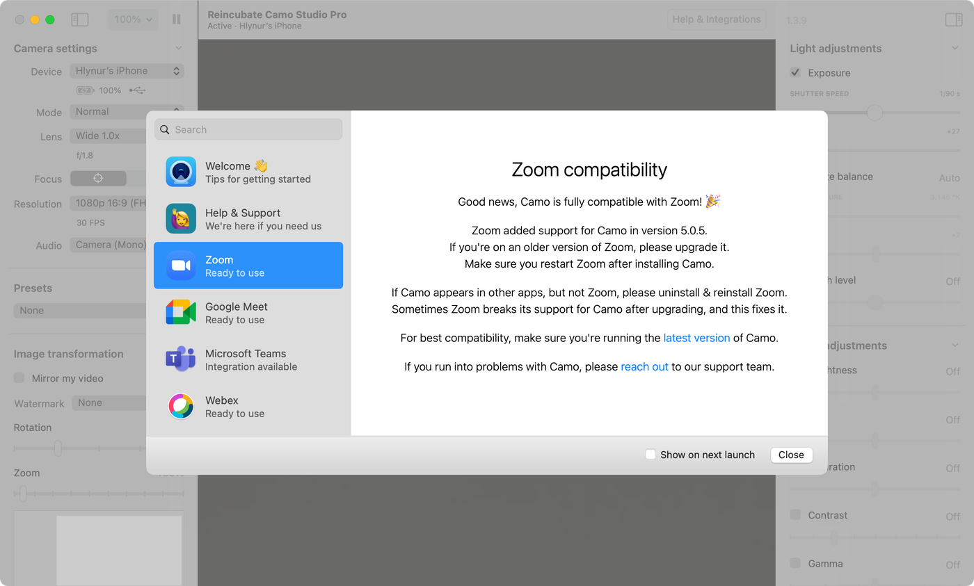 他のアプリでのCamoの使用 — Camo