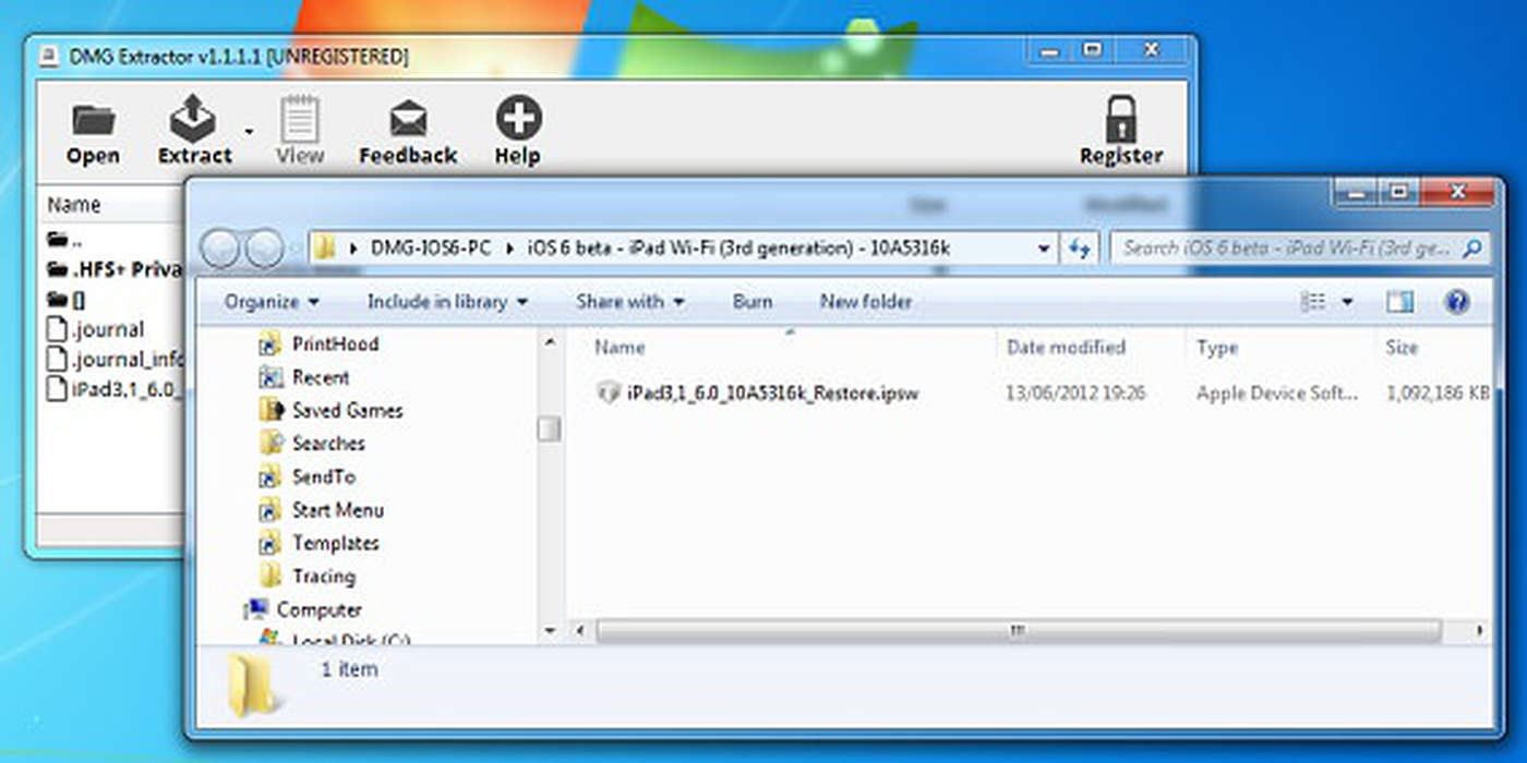 How to extract IPSW files from an iOS beta DMG on Windows